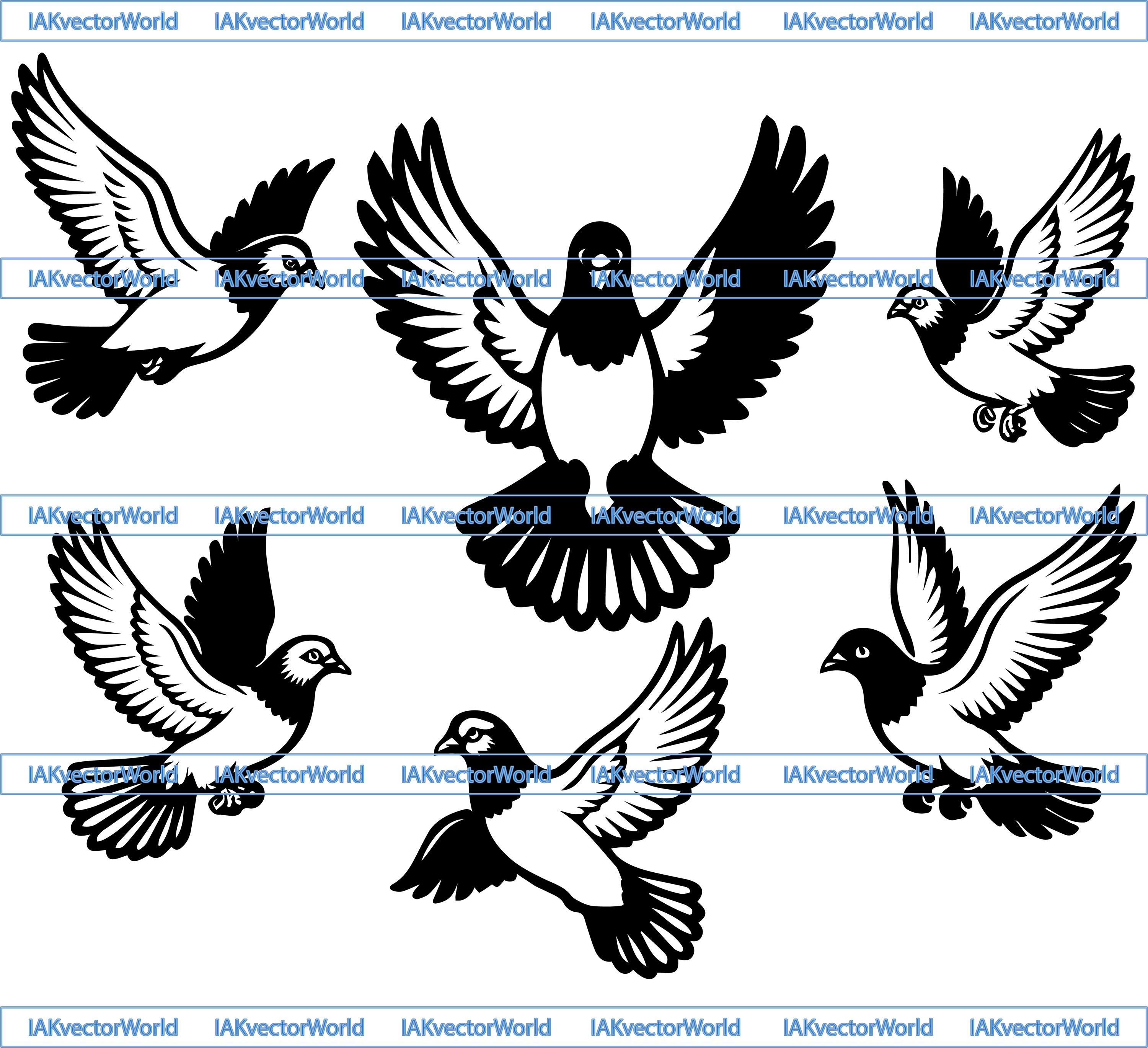 Flying Pigeon Birds SVG Bundle | 6 Dove Birds Set Vector Graphic Art ...