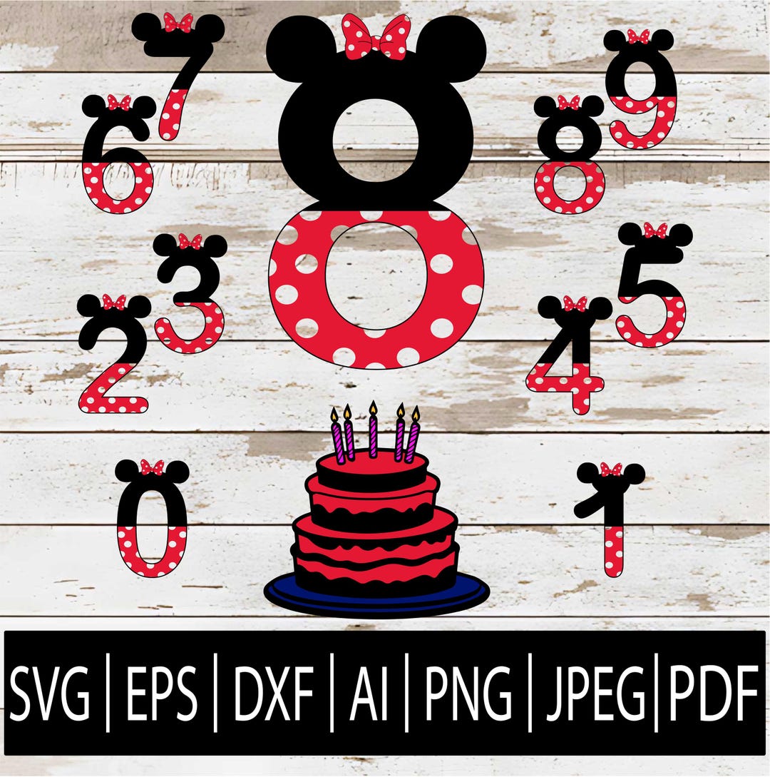 Minnie Mouse Birthday Numbers SVG | Numbers Clipart | Birthday SVG ...