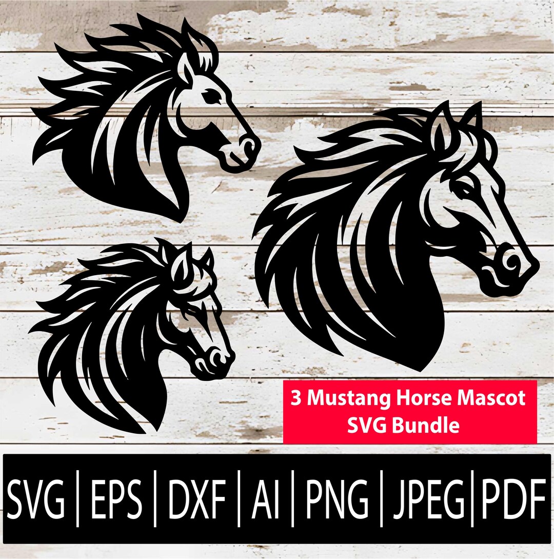 Mustang Horse Mascot SVG Bundle | 3 Middle High School Sports Team ...