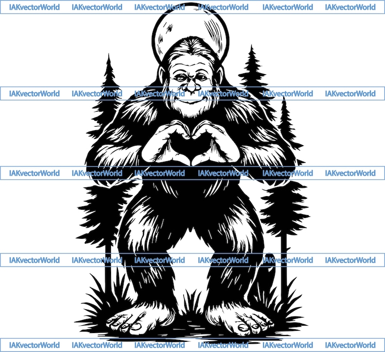 Bigfoot Heart Hands SVG | Cute Sasquatch Forest Scene Clipart | Love ...