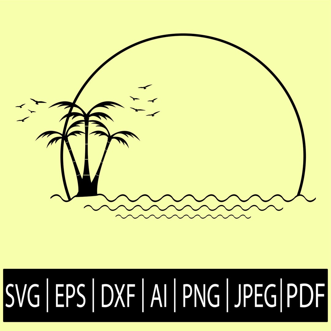 Tranquil Sunset Scene Silhouette, Logo, Clipart, Outline, Svg, Eps, Pdf ...