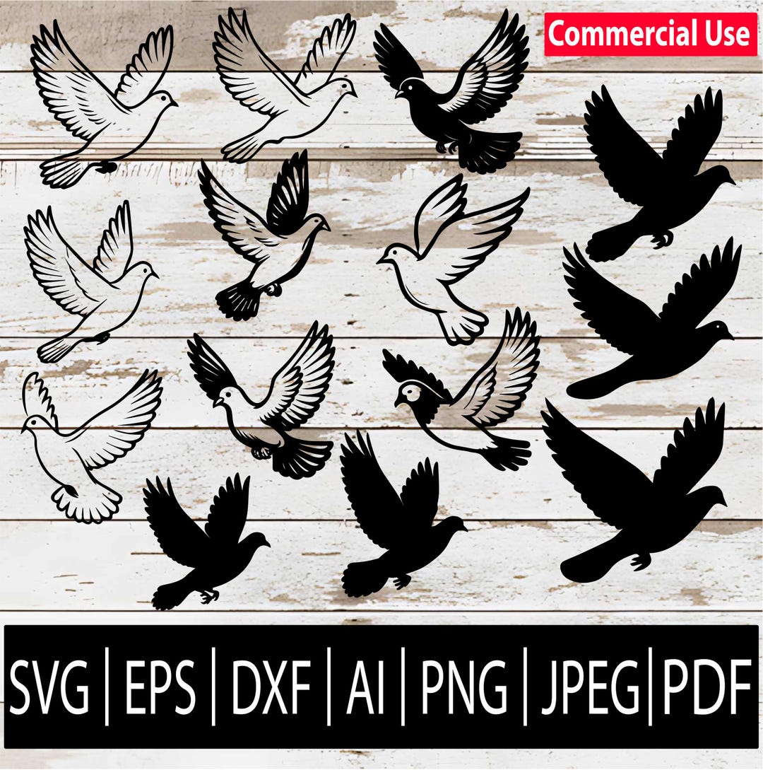 Flying Pigeon Birds SVG Bundle | 14 Dove Birds Set Vector Graphic Art ...