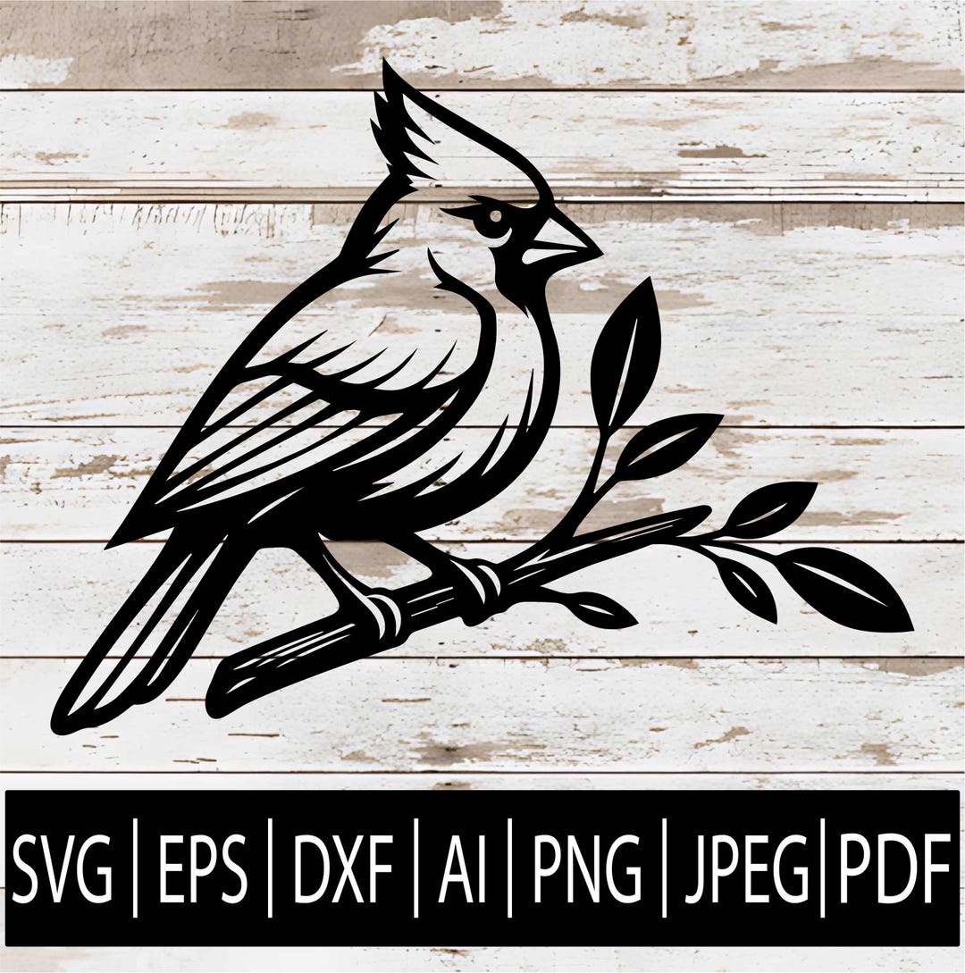 Simple Cardinal on Branch SVG | Red Bird Sitting on Tree Branch ...