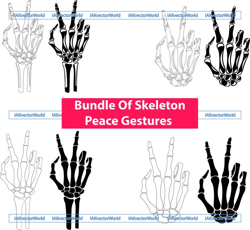 Skeleton Peace Sign SVG Bundle | Bone Hand Gesture Clipart Designs for ...