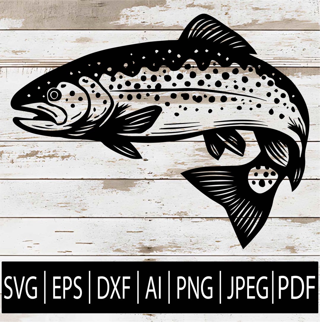 Rainbow Trout Fish SVG | Fishing Silhouette Clipart | Trout Angler Cut ...