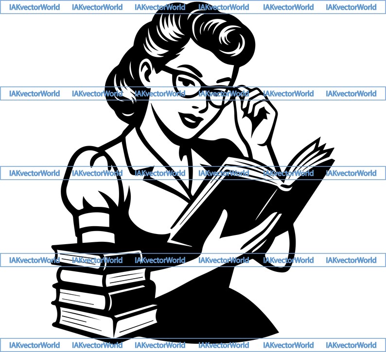 Pinup Librarian Girl Reading Book SVG | Young Woman Reading Book ...