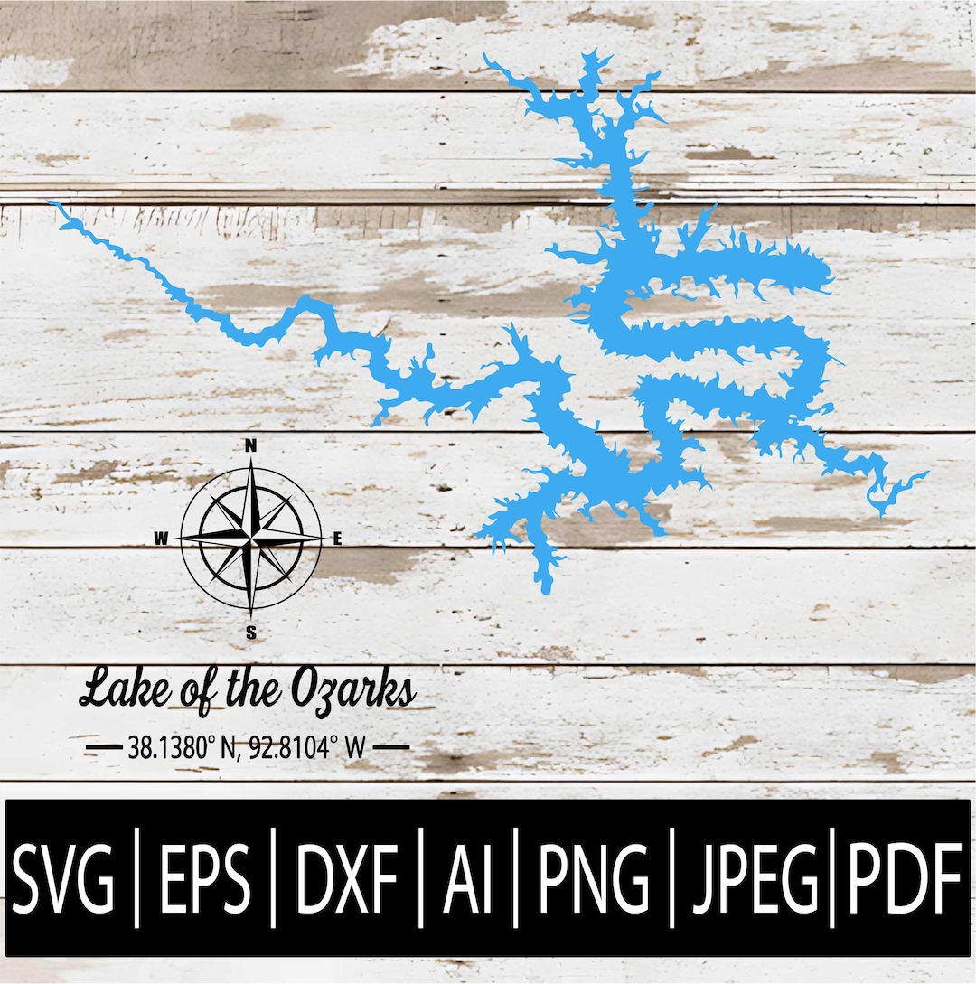 Lake of the Ozarks Missouri SVG | Ozarks Lake Map Silhouette Clipart ...