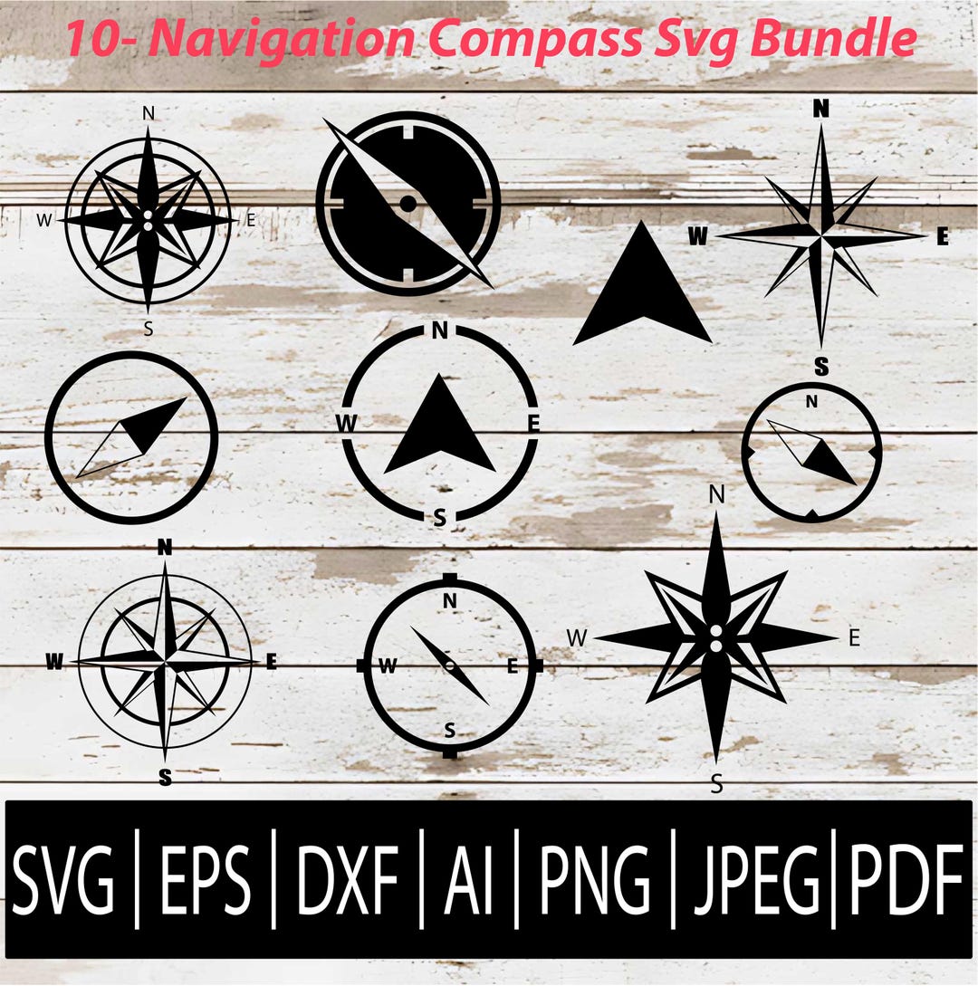 Compass SVG Bundle - Nautical Arrow & Boho Travel Vector - 10 ...