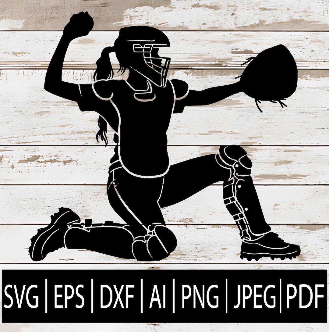 Softball Catcher Play Design SVG | Eps Png Jpg Dxf Ai Pdf Cut Files for ...