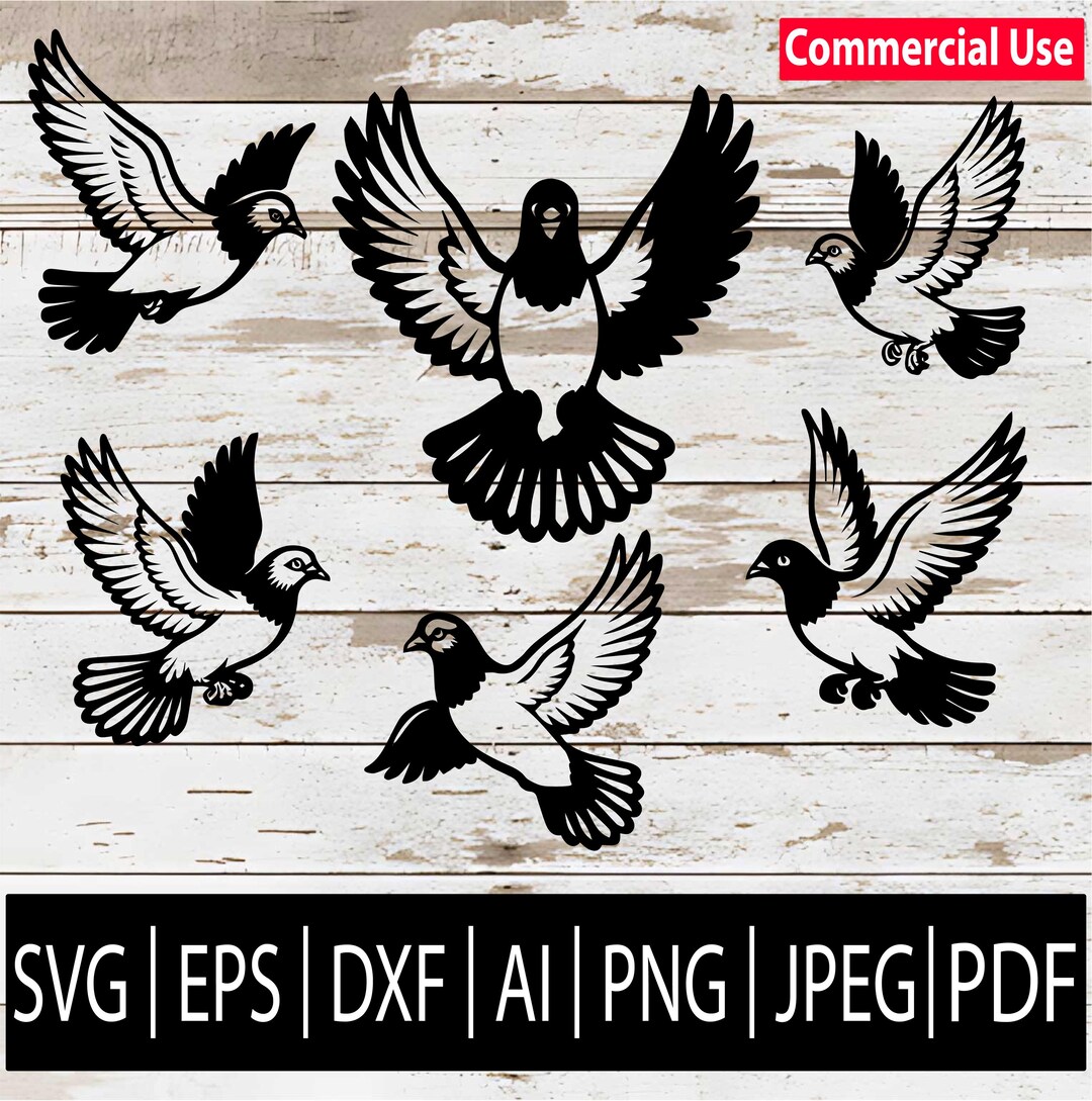 Flying Pigeon Birds SVG Bundle | 6 Dove Birds Set Vector Graphic Art ...