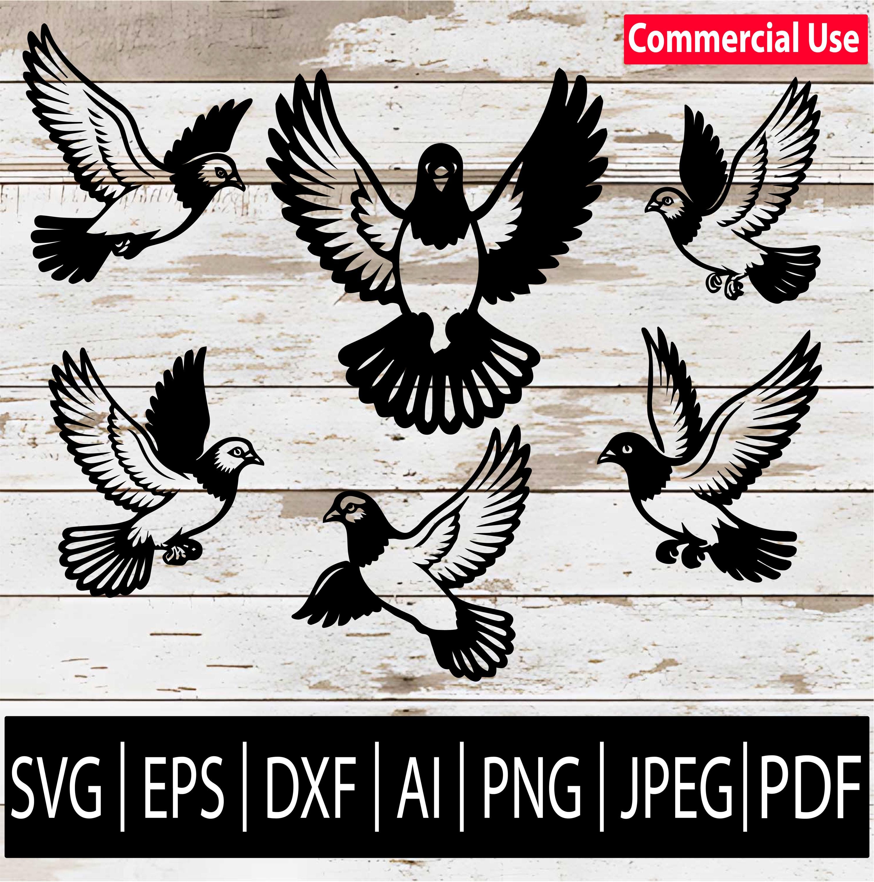 Flying Pigeon Birds SVG Bundle | 6 Dove Birds Set Vector Graphic Art ...