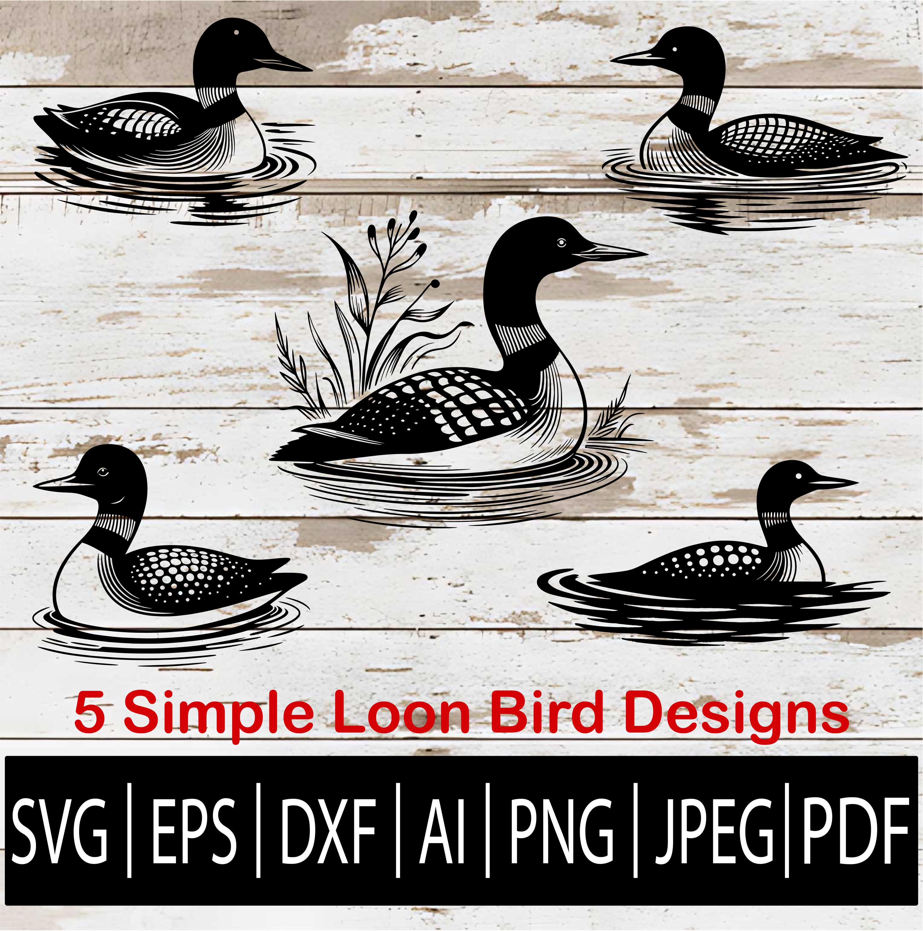 5 Loon Bird SVG Bundle | Waterfowl Silhouettes | Wildlife Clipart ...
