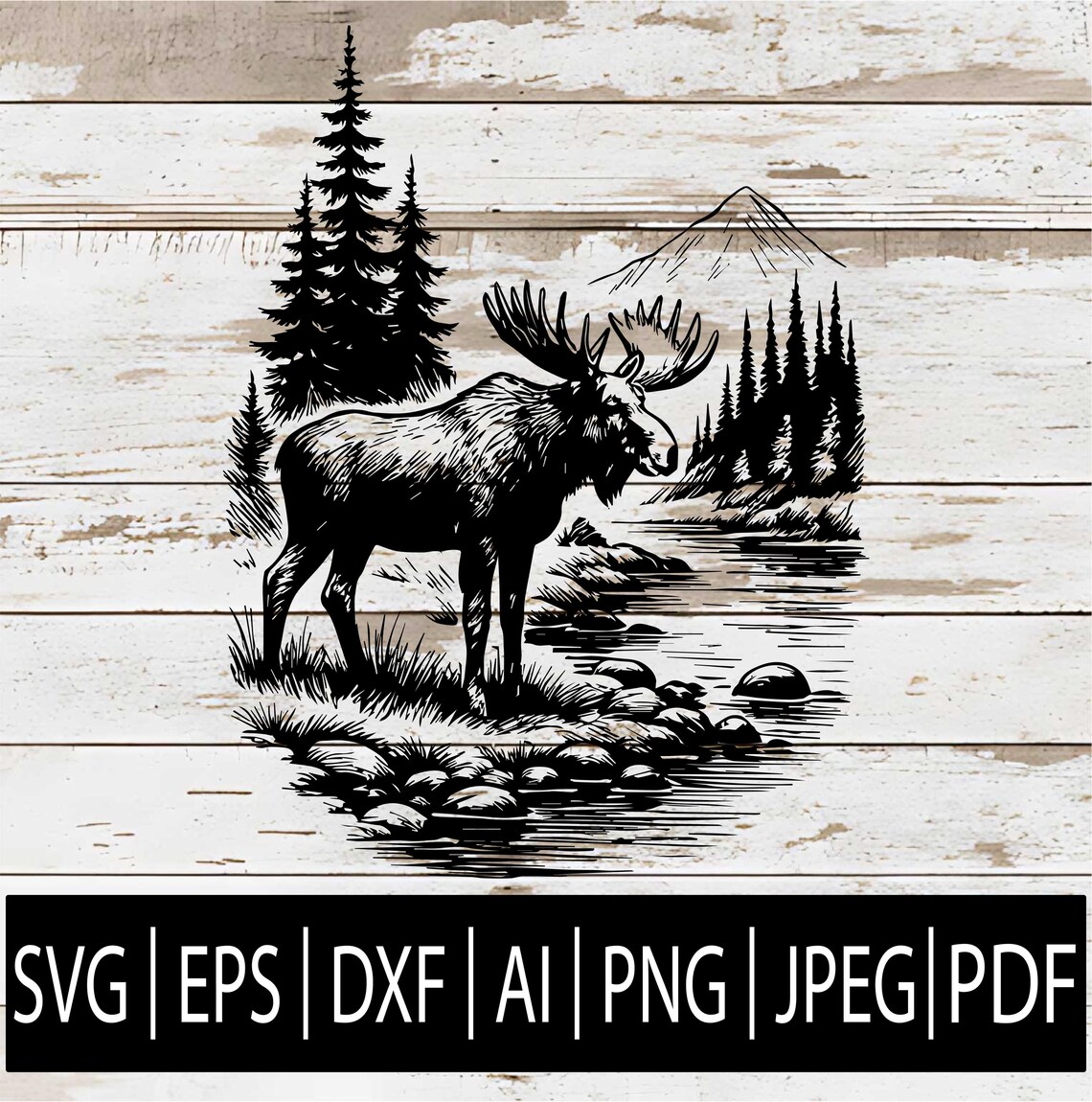 Moose River Scene SVG | Wildlife Nature Laser Engrave Clipart for ...