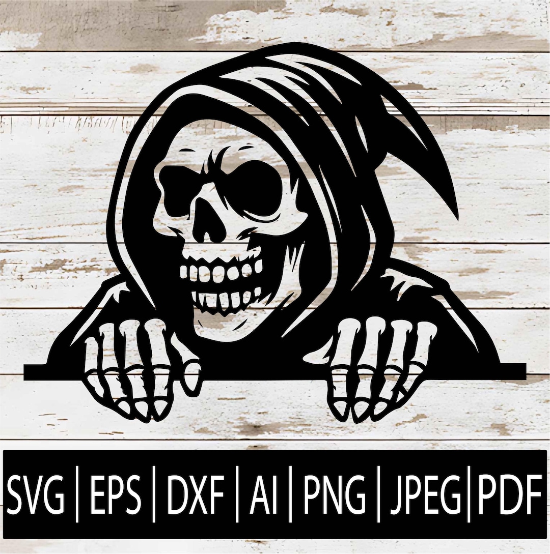 Skeleton Grim Reaper Peeking SVG | Gothic Skull Horror Clipart | Spooky ...