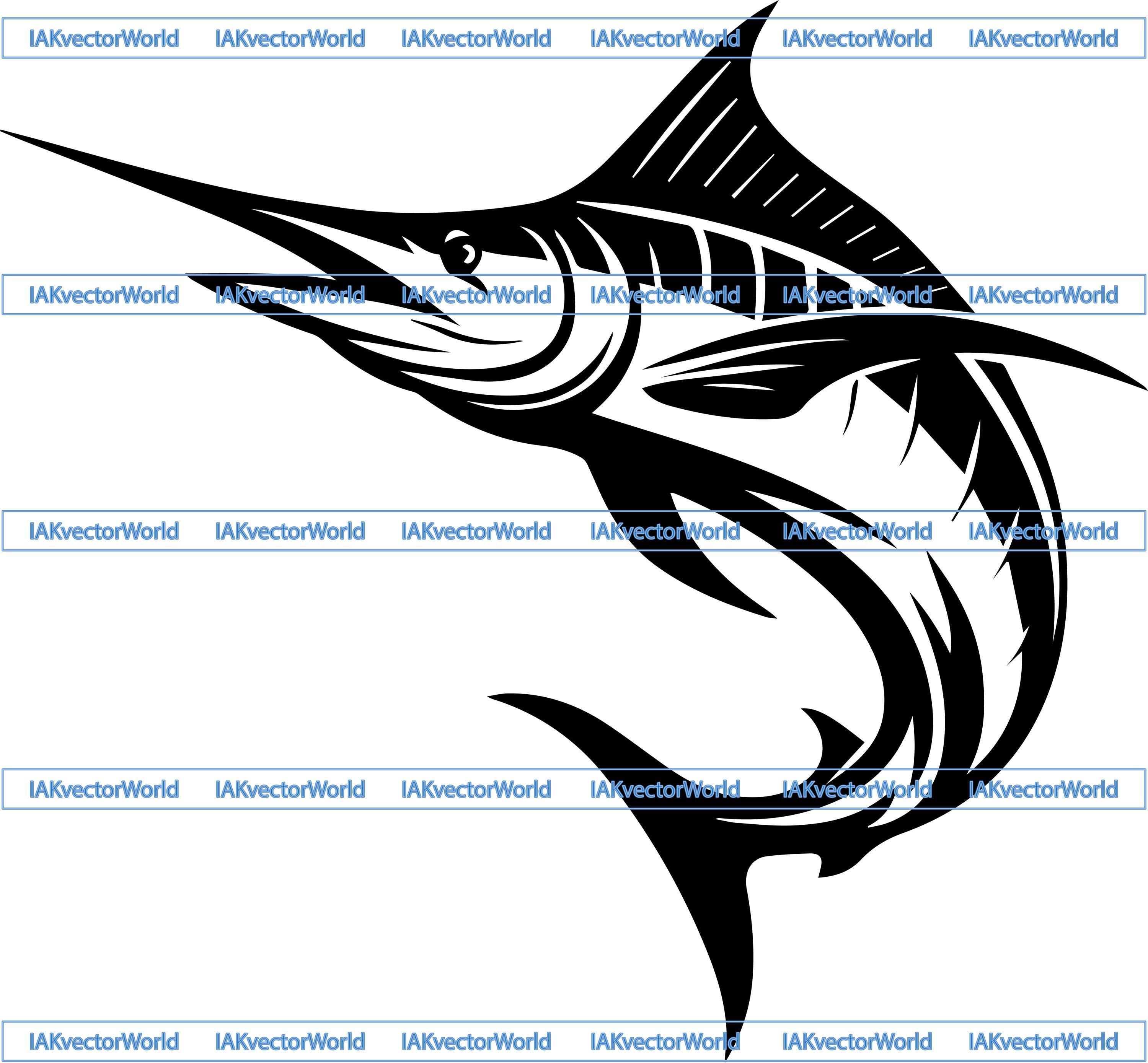 Blue Marlin Fish SVG | Swordfish Silhouette Vector Clipart | Marlin ...