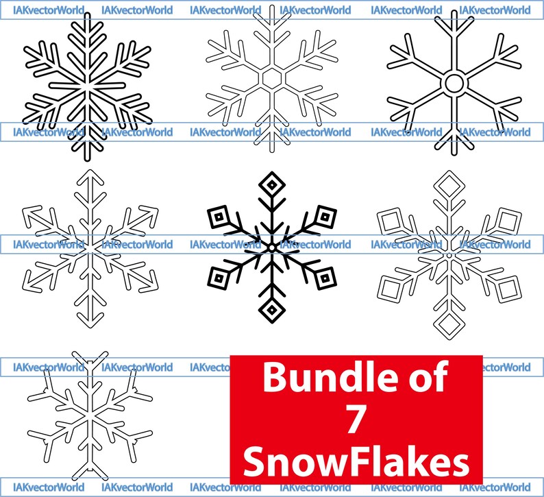 Snowflake Outline SVG Bundle | 7 Simple Winter Snowflake Clipart for ...