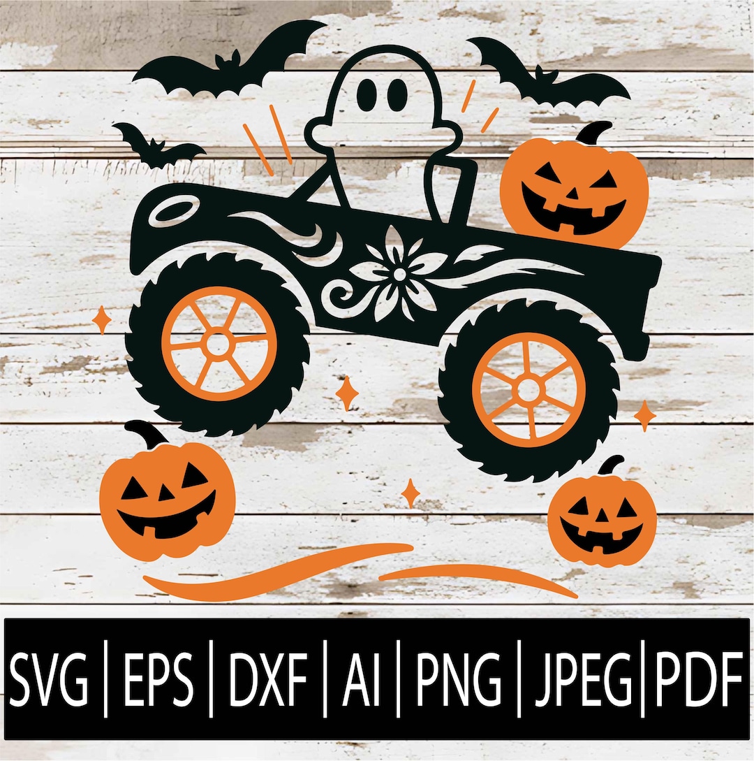 Halloween Monster Truck SVG | Ghost Driver | Pumpkin & Bats Clipart ...