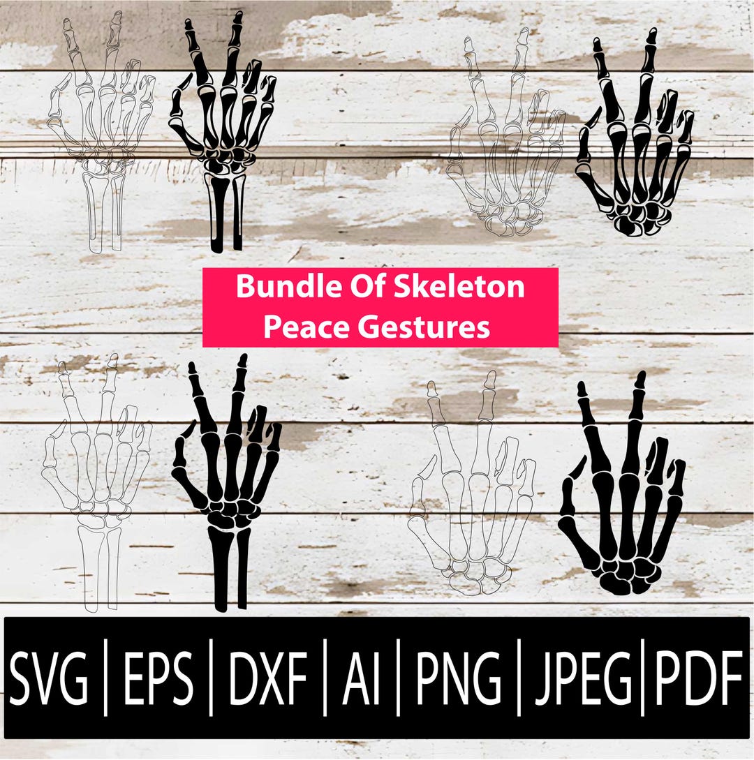 Skeleton Peace Sign SVG Bundle | Bone Hand Gesture Clipart Designs for ...