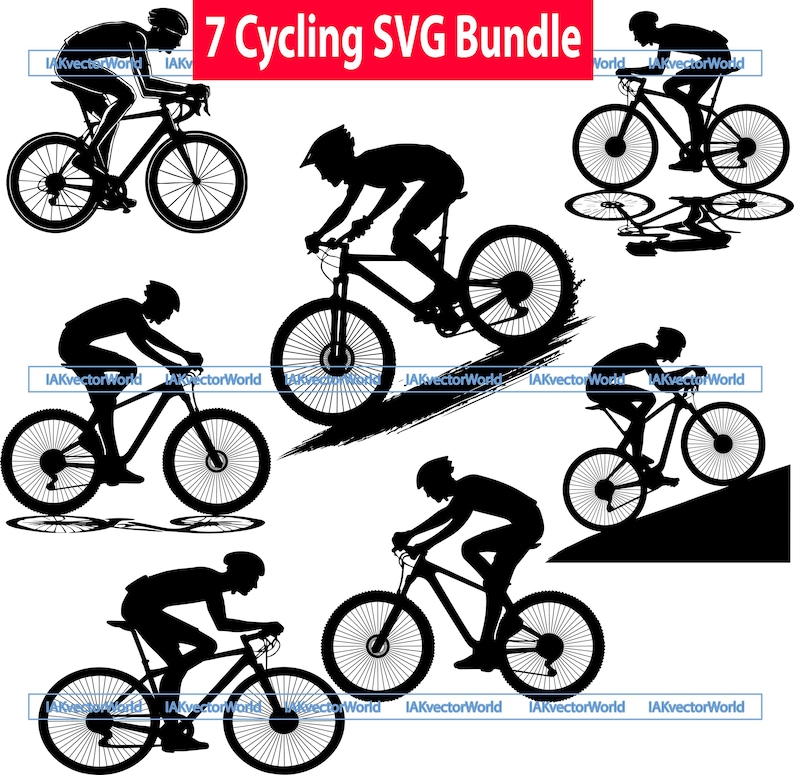 Cycling SVG Bundle | 7 Bike Silhouette Vector Files | Racing & Mountain ...