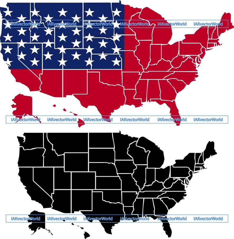 50 US States Svg Bundle | Patriotic US Map Duo - Black Silhouette + Red ...