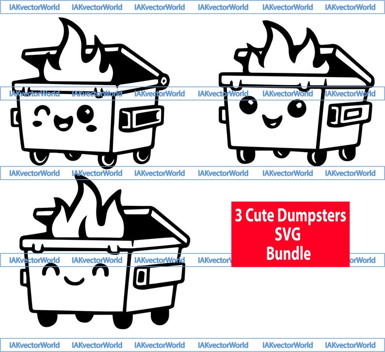 Dumpster Fire SVG Bundle | 3 Cute Trash Can Clipart Designs for Cricut ...