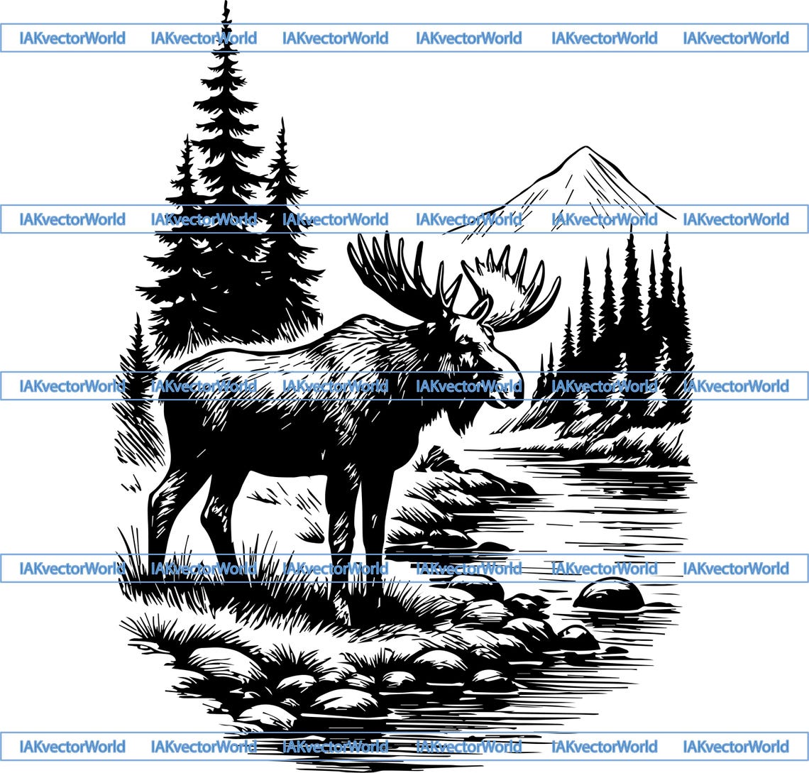 Moose River Scene SVG | Wildlife Nature Laser Engrave Clipart for ...