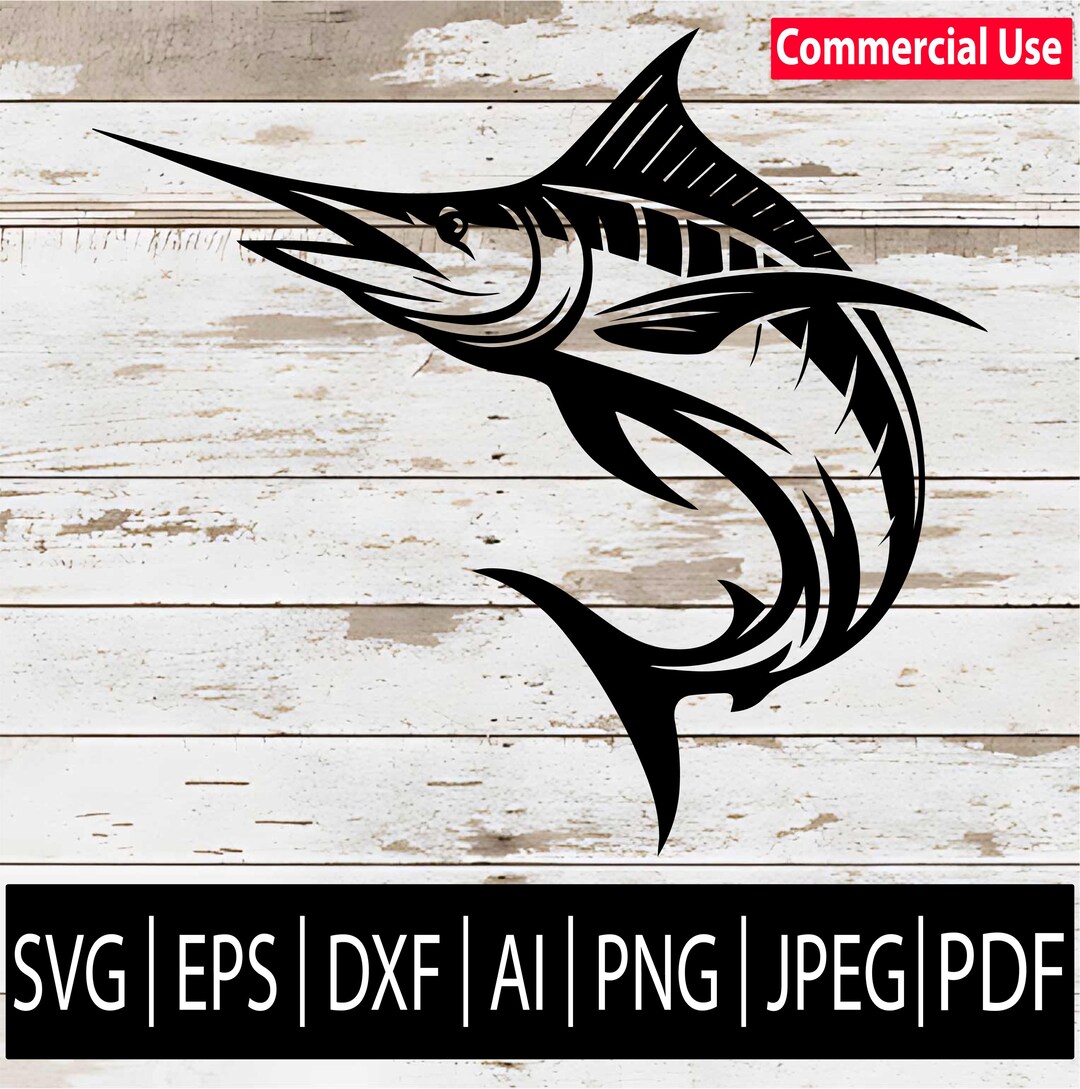 Blue Marlin Fish SVG | Swordfish Silhouette Vector Clipart | Marlin ...