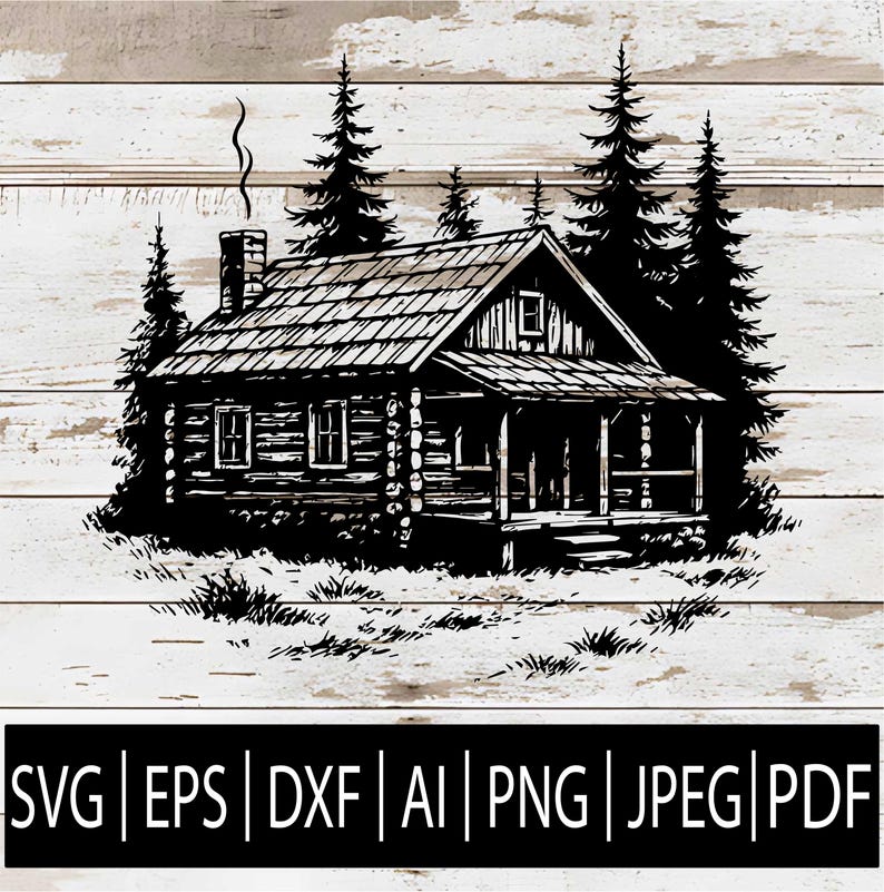 Rustic Cabin SVG Design | Log Cabin in Forest Clipart for Cricut Sub ...