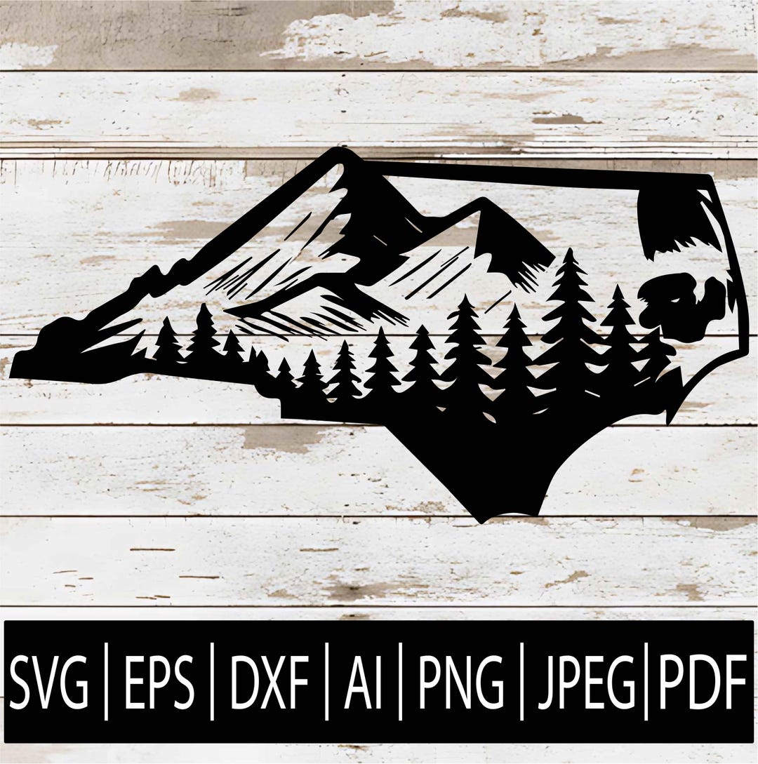 North Carolina Map SVG | Mountain Landscape Scene Inside State Map | NC ...