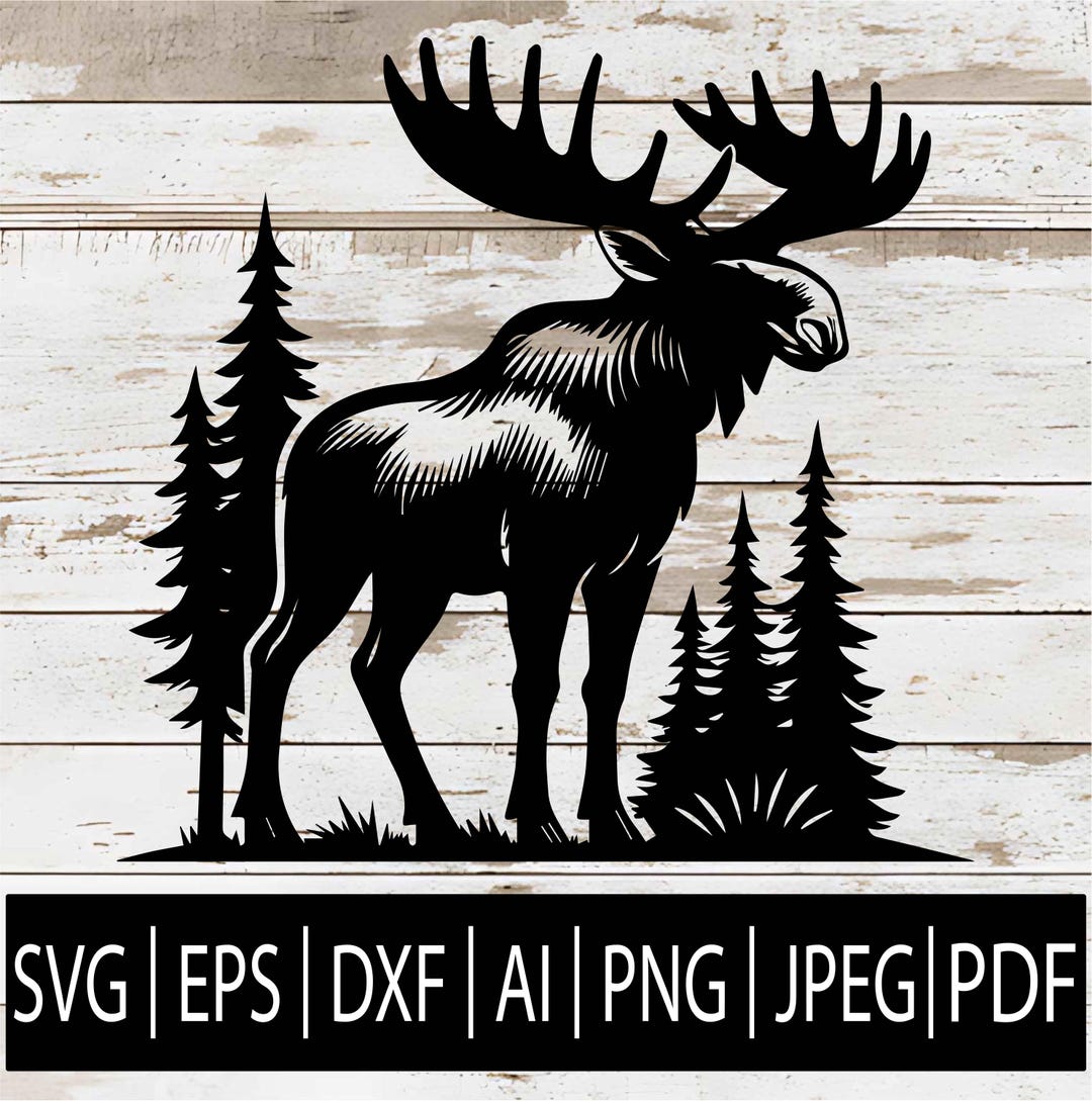 Moose Forest Scene SVG | Wildlife Mountain Landscape Clipart | Hunting ...