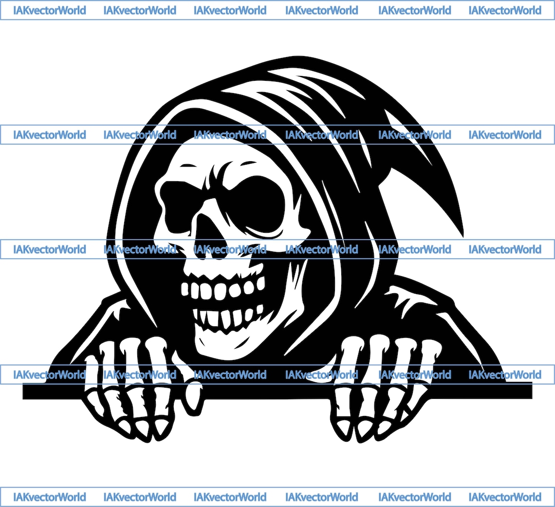 Skeleton Grim Reaper Peeking SVG | Gothic Skull Horror Clipart | Spooky ...
