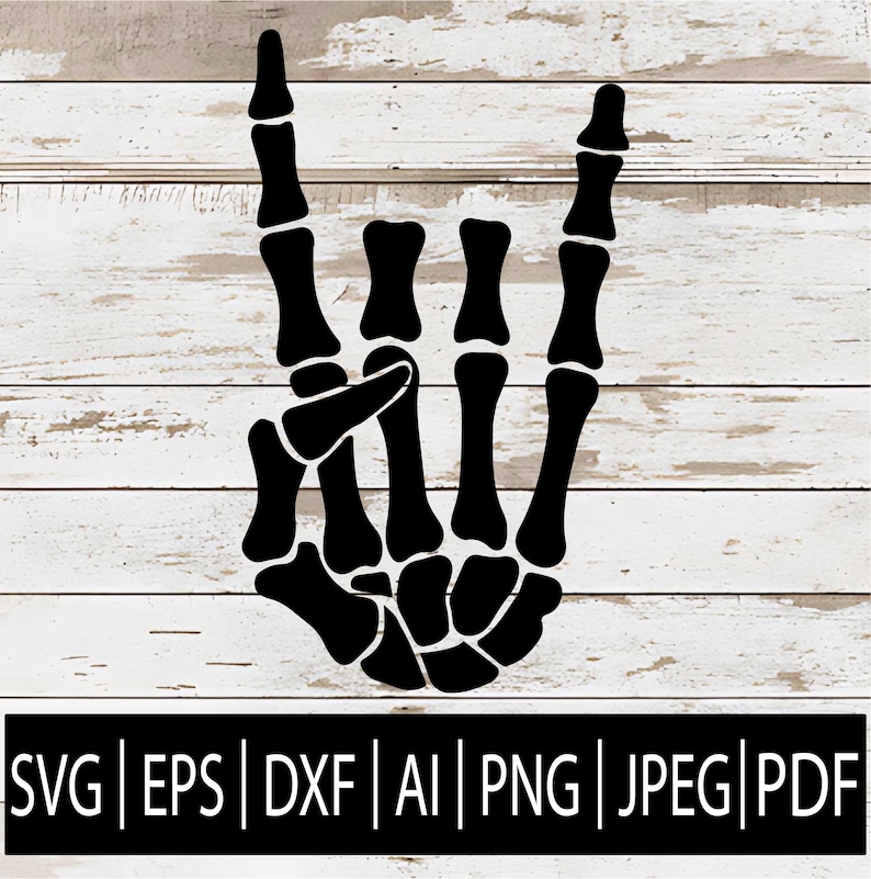 Rock on Skeleton Hand SVG | Metal Hand Sign Skeleton Clipart for Cricut ...