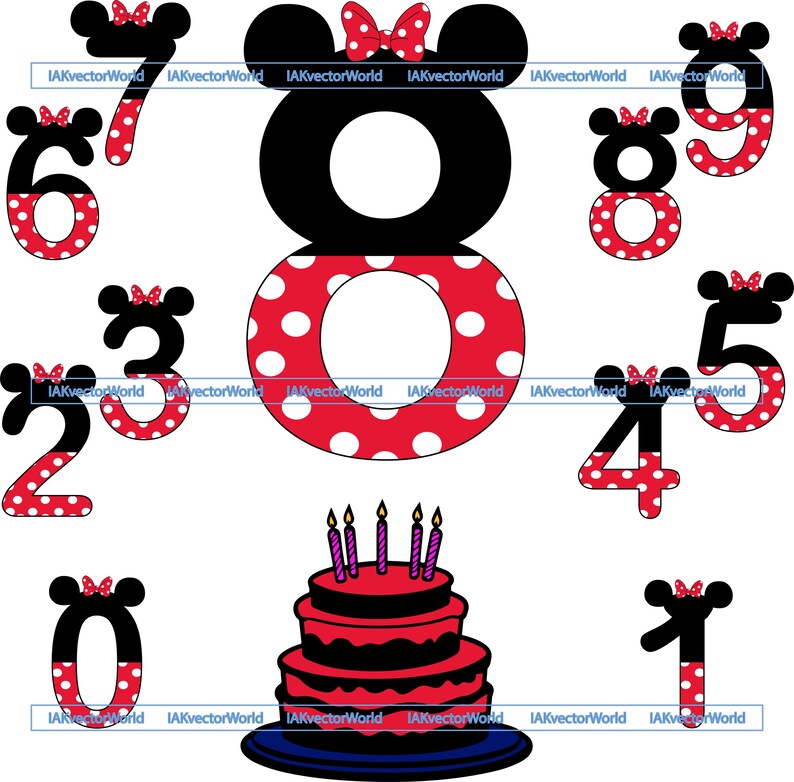 Minnie Mouse Birthday Numbers SVG | Numbers Clipart | Birthday SVG ...