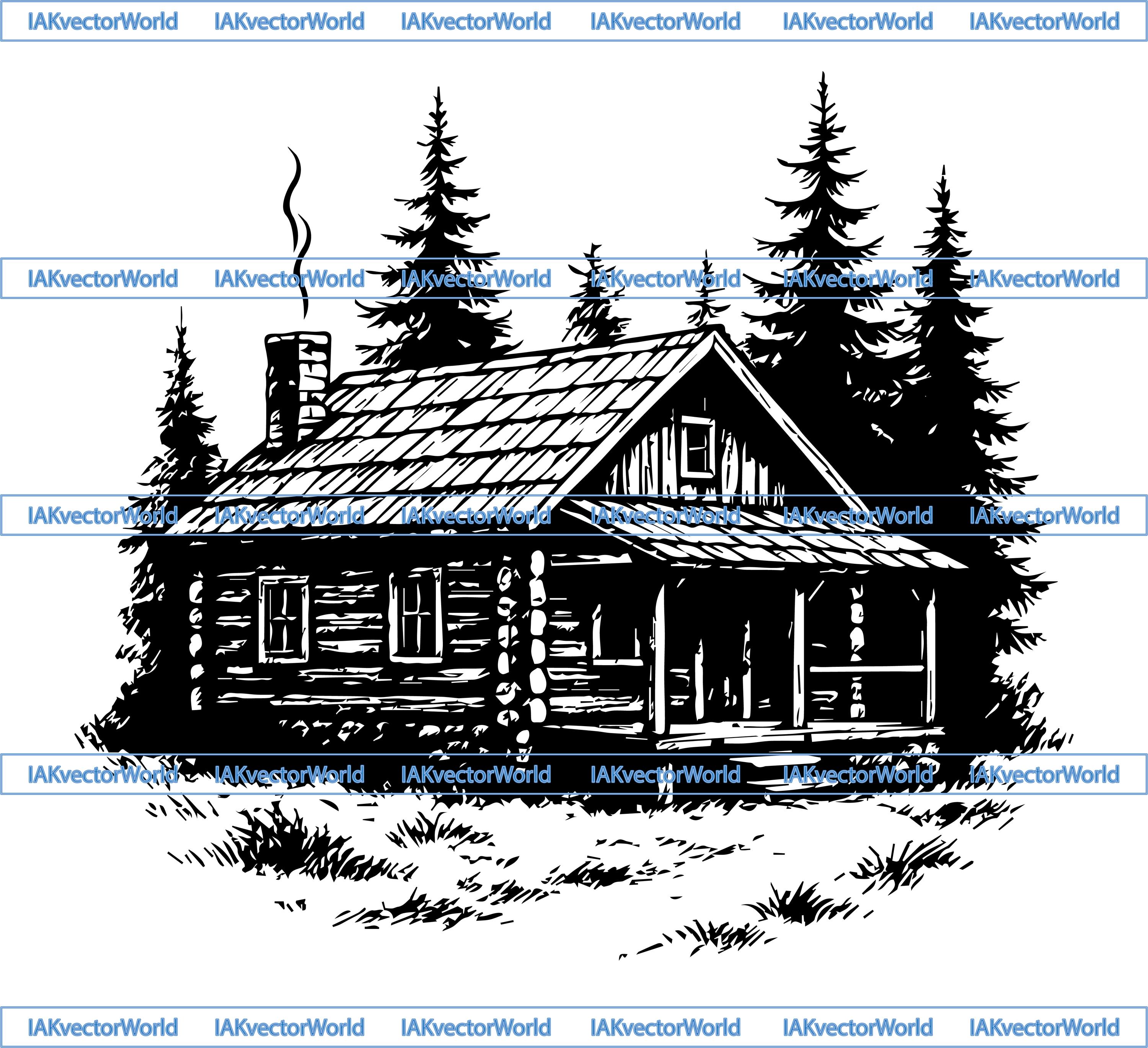 Rustic Cabin SVG Design | Log Cabin in Forest Clipart for Cricut Sub ...