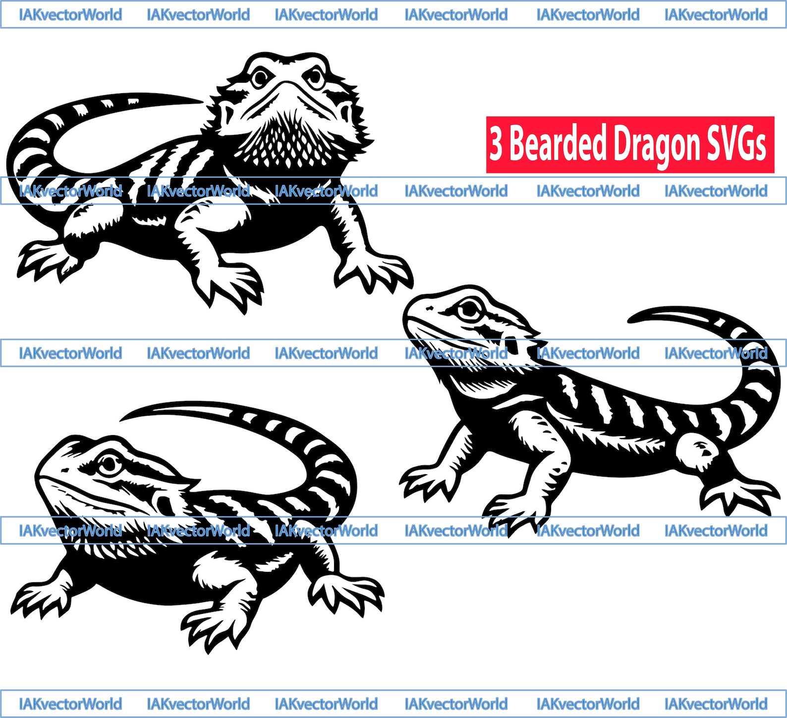 Bearded Dragon SVG Bundle | 3 Pogona Lizard Reptile Clipart for Cricut ...