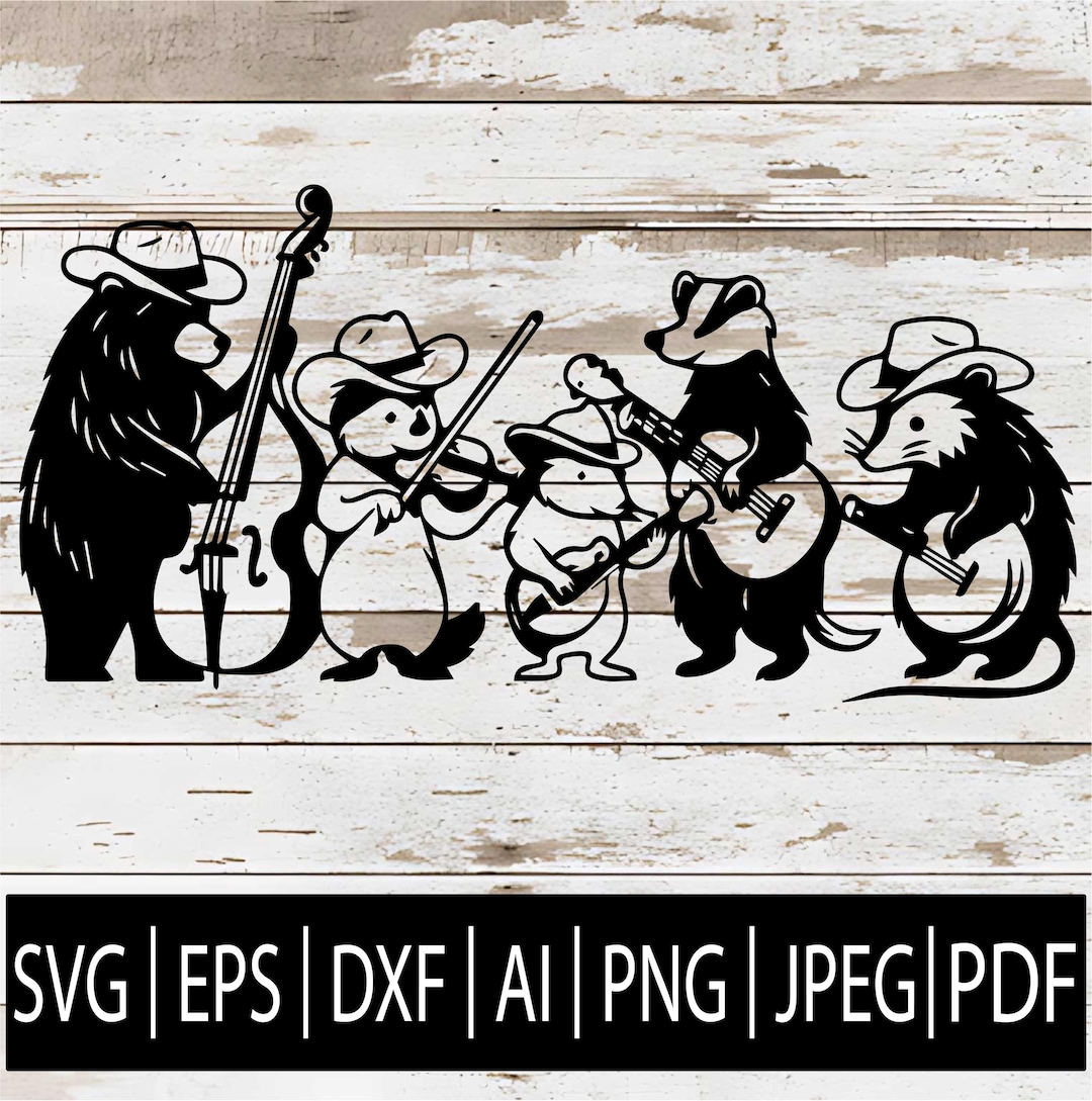 Animal Bluegrass Band SVG | Laser Engraving Silhouette Clipart | Folk ...