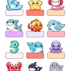 Sea Animals. Cute Dishwasher Safe Labels - Cute Daycare Labels - Cute ...