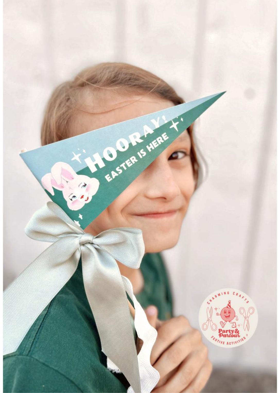 Kids DIY Vintage Hooray Easter Bunny Varsity Pennant Flag Wand Activity ...