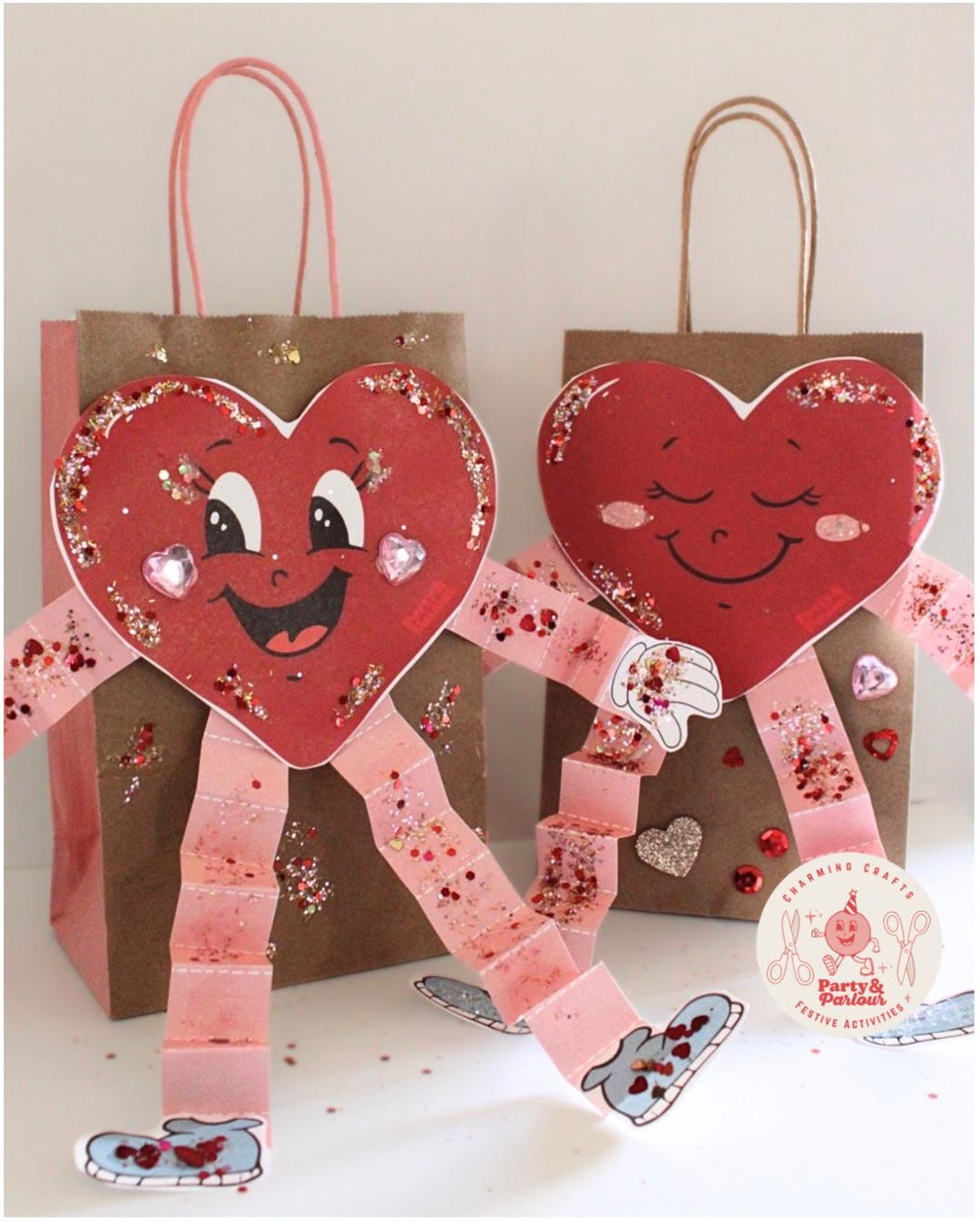 Kids DIY Valentine Gift Bag Craft Vintage Heart Art Activity Printable ...