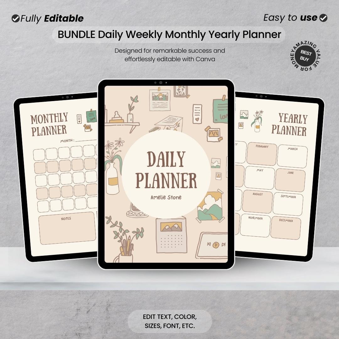 All-in-one Digital Planner 2025 2026 2027, CANVA Digital Planner, Daily ...