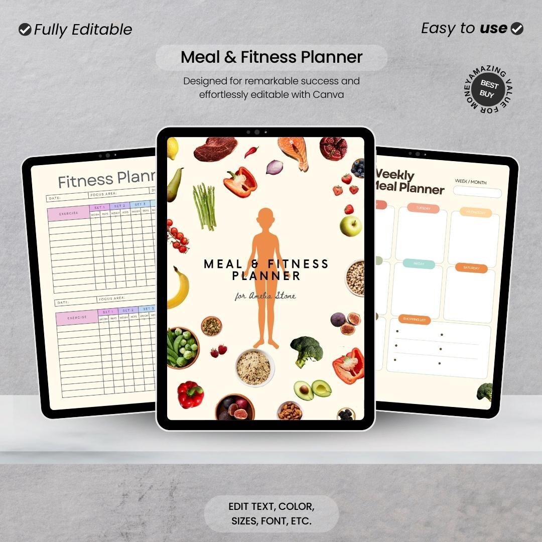 Meal Fitness Planner Printable Canva Template Customizable Weekly Meal ...