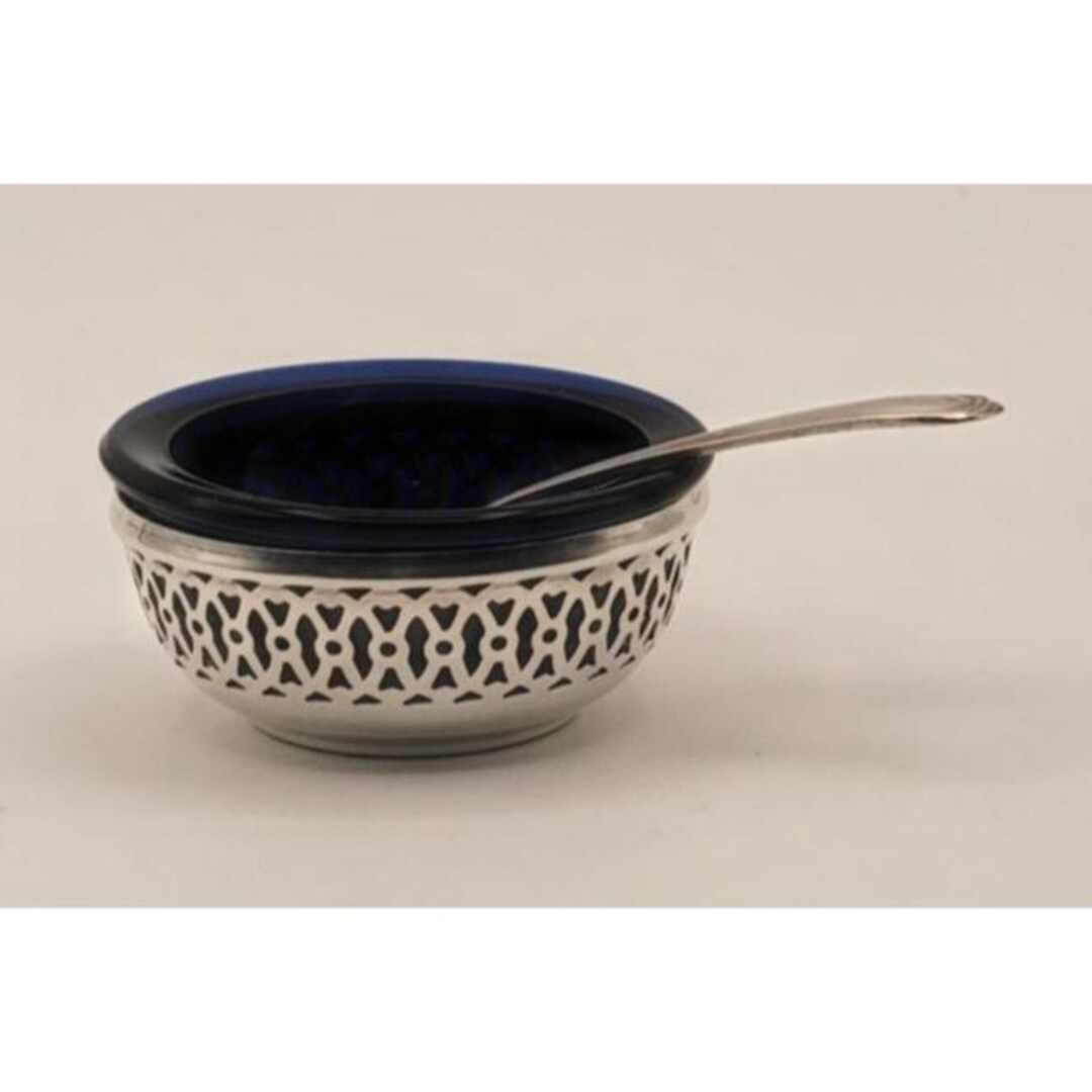 Antique Sterling Silver Reticulated Cobalt Blue Salt Cellar With Spoon ...