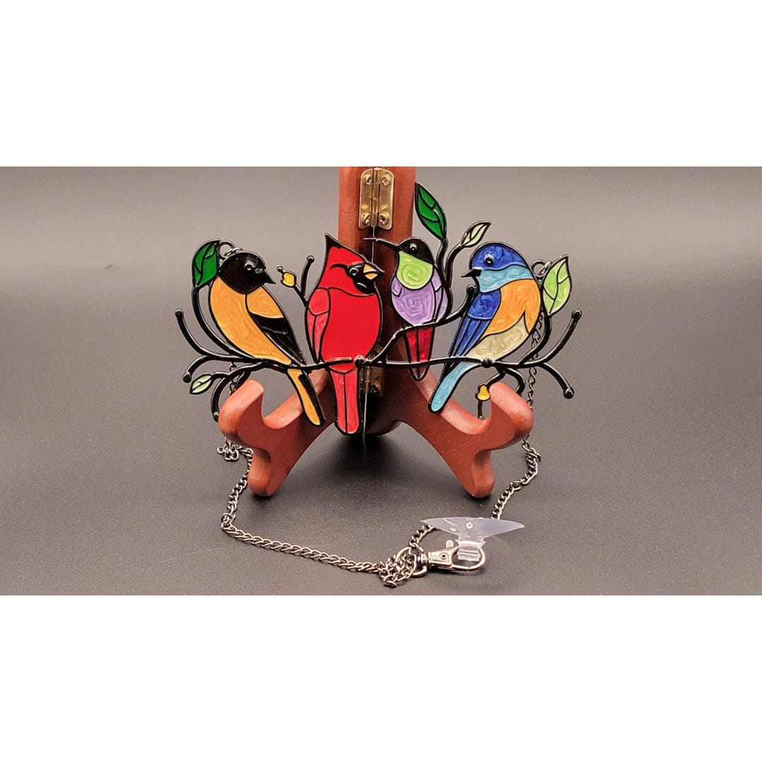 Bird Cardinal Hummingbird on Branch Suncatcher Metal Painted Window ...