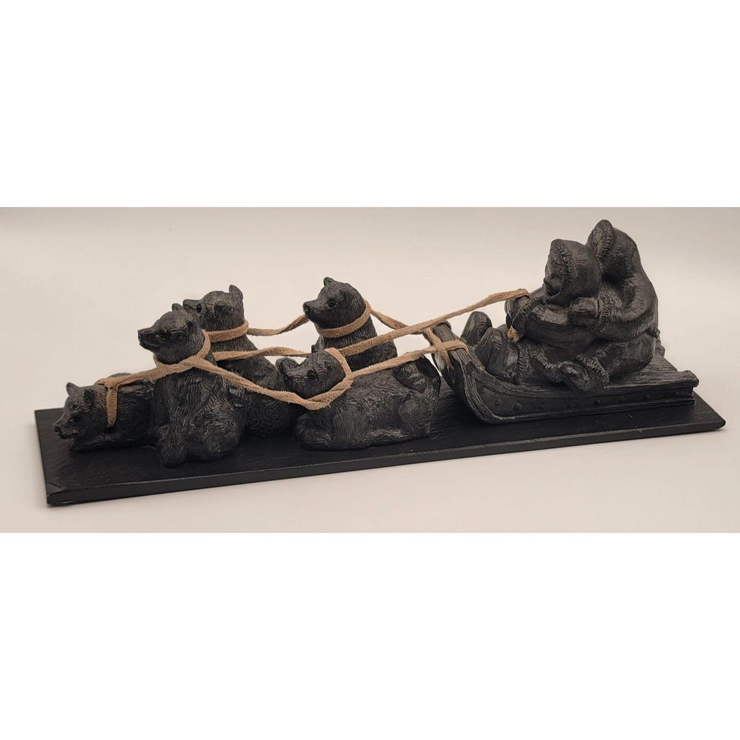 Vintage Stone Carved Eskimo Dog Sled Team Statue Signed Edmund Wolf - Etsy