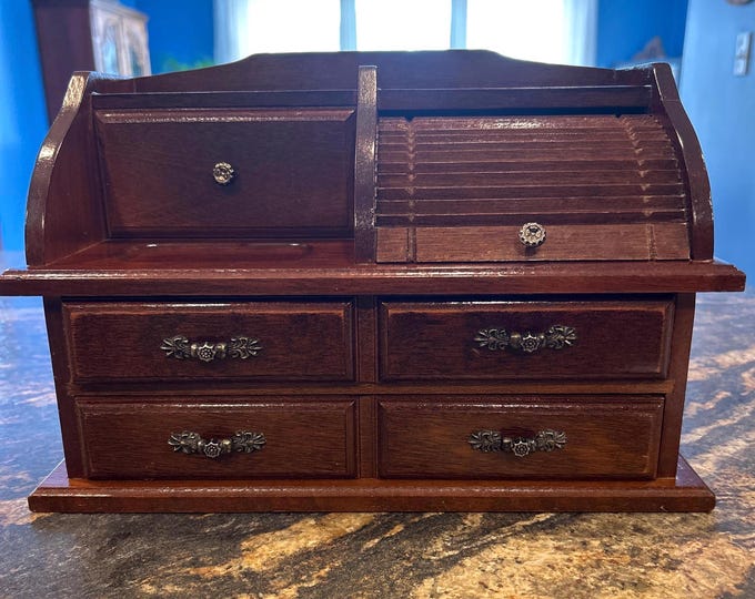 Vintage Roll Top Desk Jewelry Box/ Desk Top Organizer - Etsy