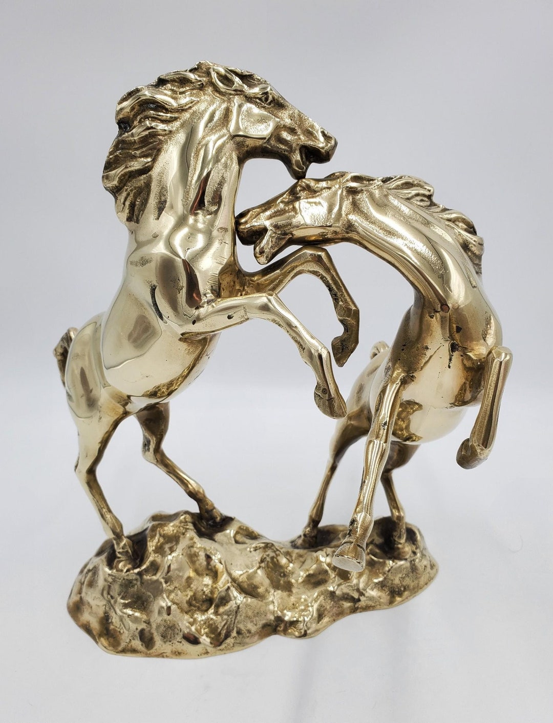 Stallion Fight - Solid Brass Horse Sculpture - 1960s - Etsy