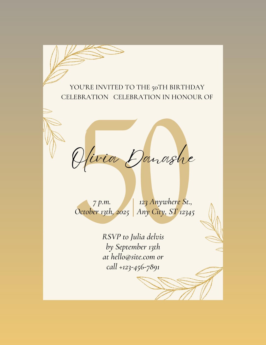 50th Birthday Invitation Letter - Etsy