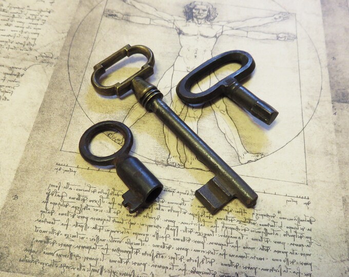 Antique and Vintage French Ornate Keys 3 Genuine Iron Skeleton Keys S ...