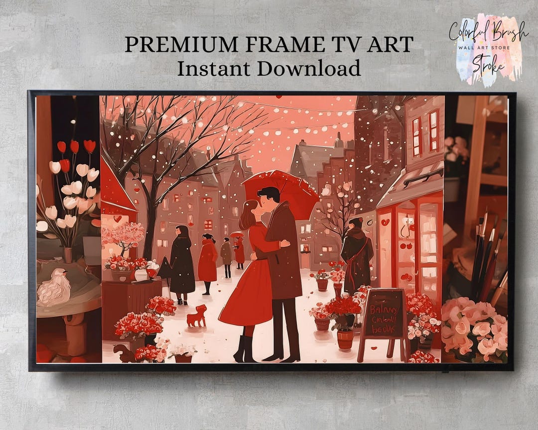 Romantic Village Frame TV Art | Cozy European Street With Hearts ...