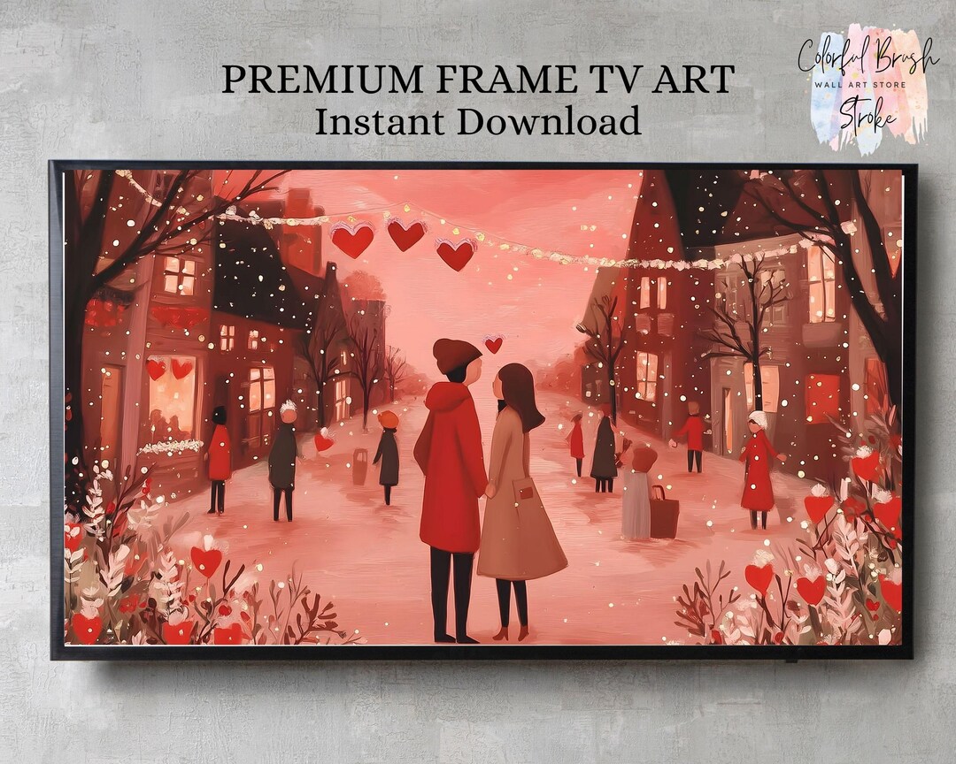 Romantic Village Frame TV Art | Cozy European Street With Hearts ...